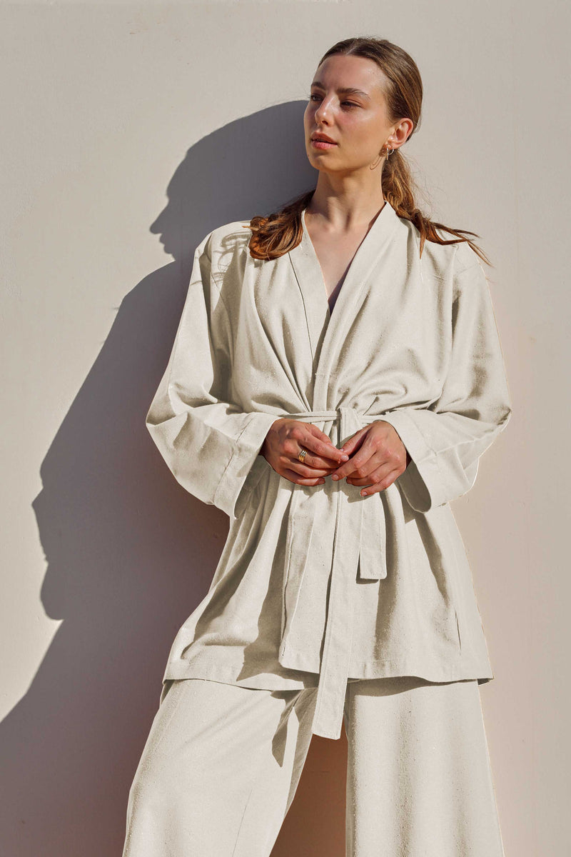 Natural Raw Silk Unisex House Robe With Pockets – Damiano Collection